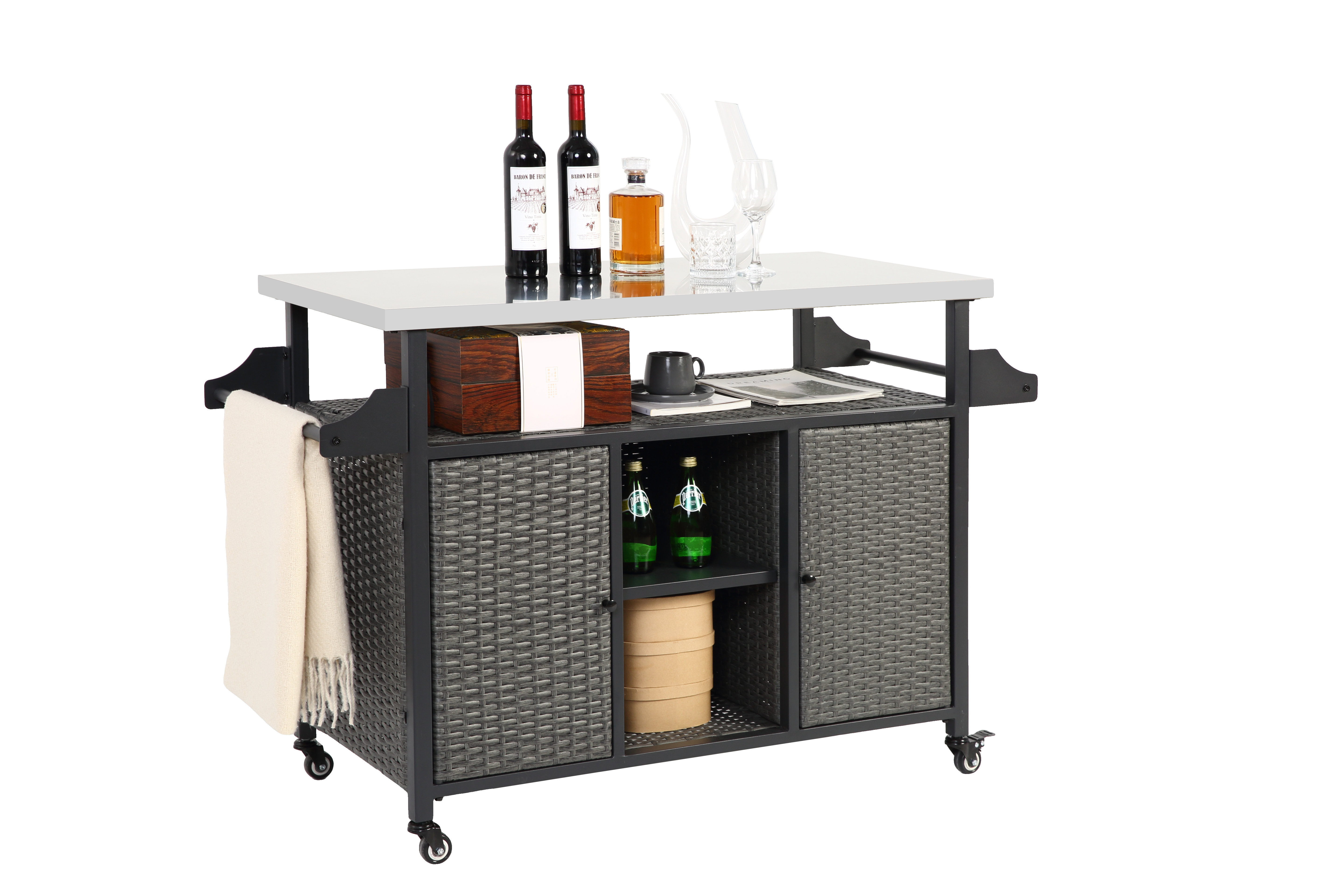 Red Barrel Studio® Outdoor Wicker Bar Cart W/Wheels,Patio Kitchen ...