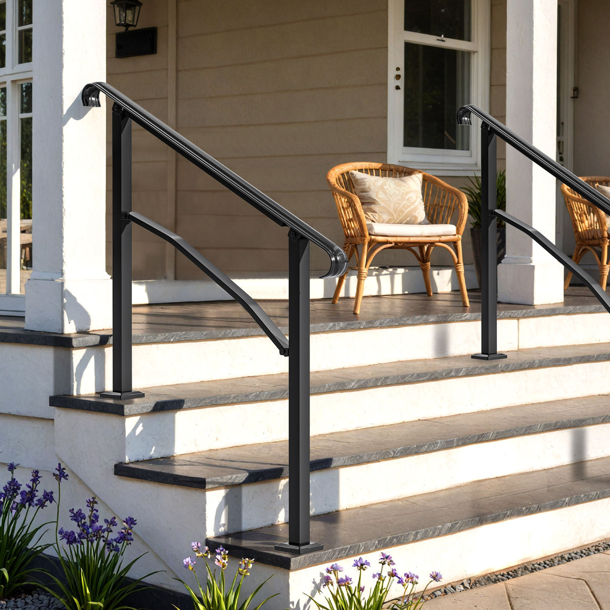Edrosie Inc 39.4" Black Wrought Iron Handrails for Outdoor Steps ...