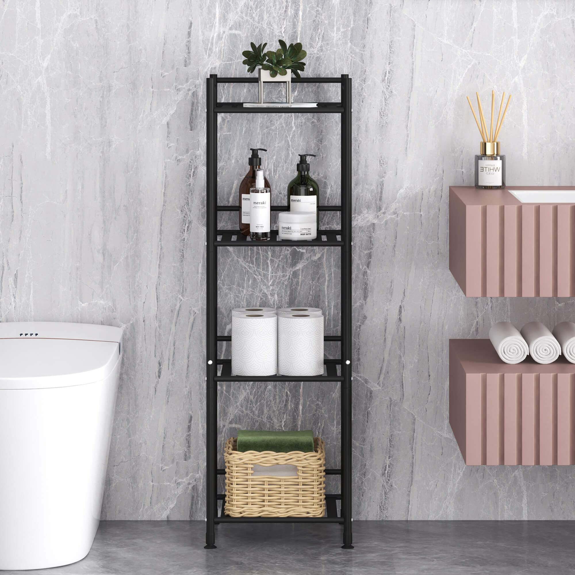 Latitude Run® 4 Tier Shelving Unit, Narrow Bathroom Storage Shelves ...
