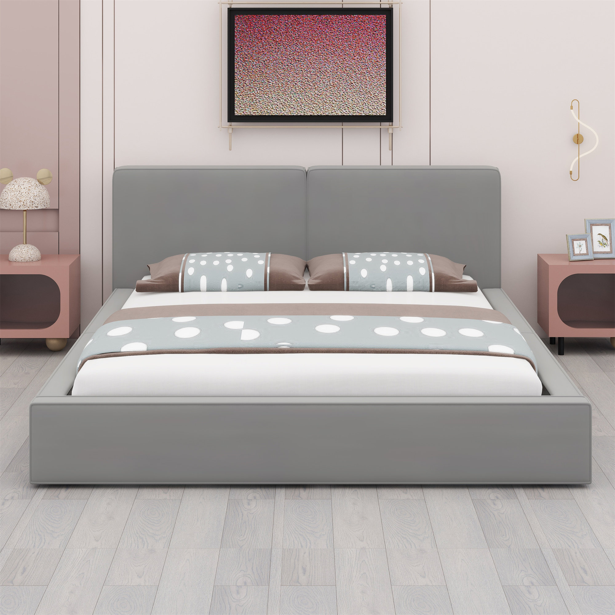 Latitude Run® Upholstered Platform Bed, Grounded Bed With Solid Frame ...