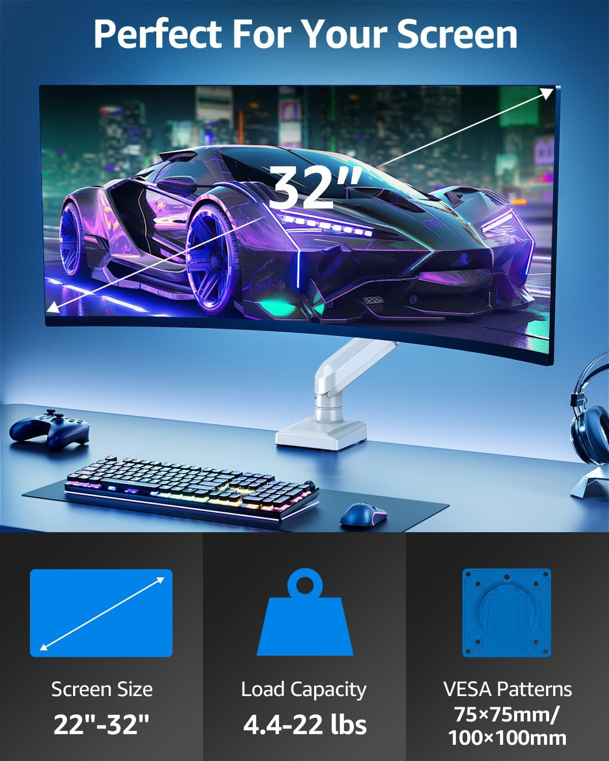 BESTQI Single Monitor Mount For 32 27 24 22 Inch Screen, Gas Spring Arm ...