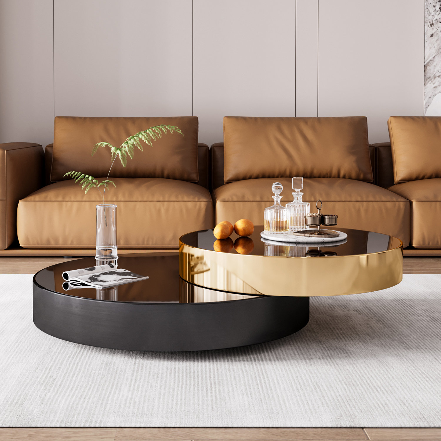 Everly Quinn Modern Coffee Table with Mirror Black Glass Top and ...