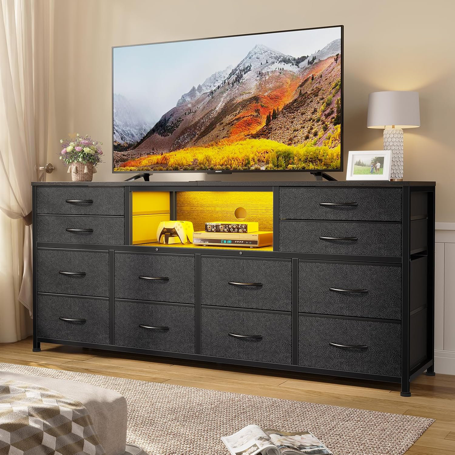 Wrought Studio™ Led Tv Stand Dresser For Bedroom With Power Outlets, 55 ...