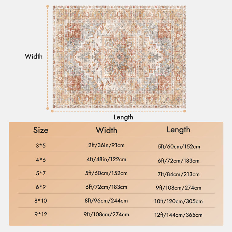 Charlton Home® Washable Area Rugs Boho Floral Living Room Vintage Low ...