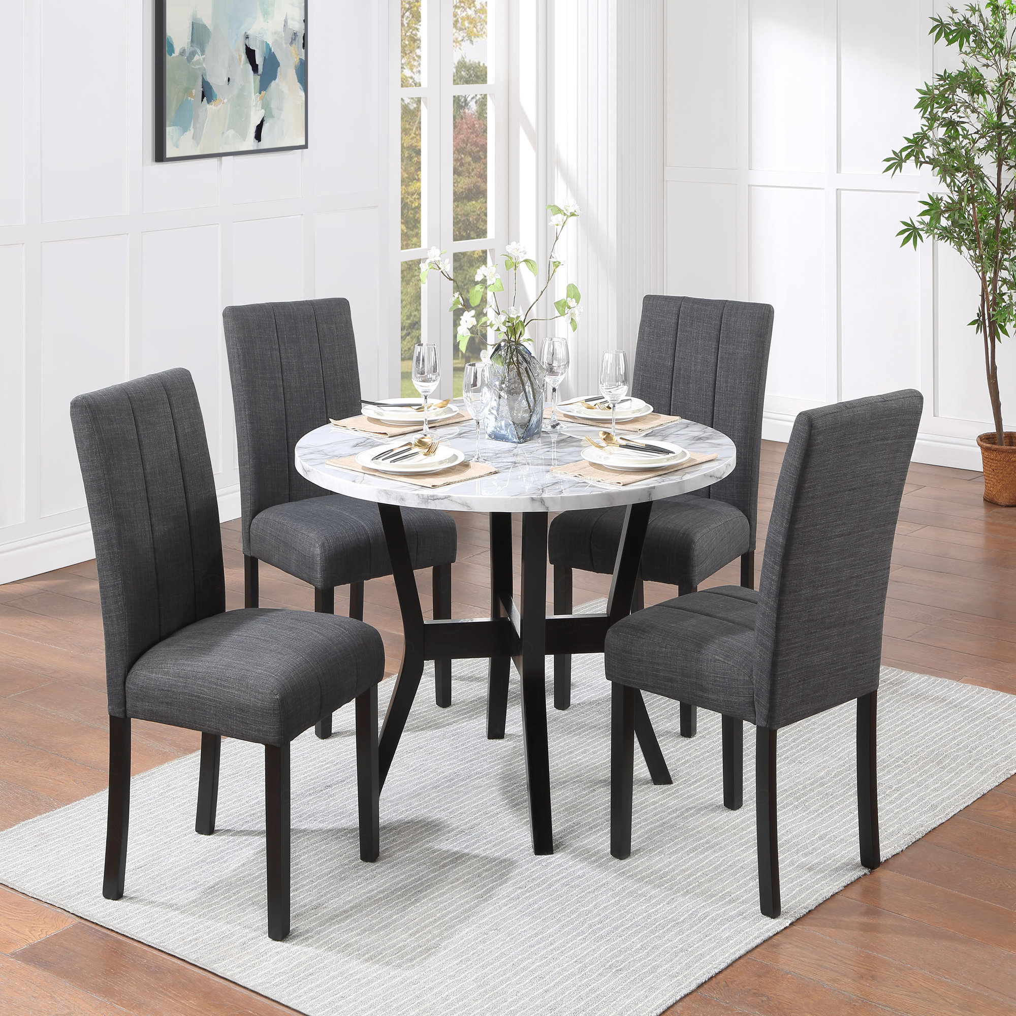 Red Barrel Studio® 5PC Pack Dining Set W/Engineering Stone Top & Black ...