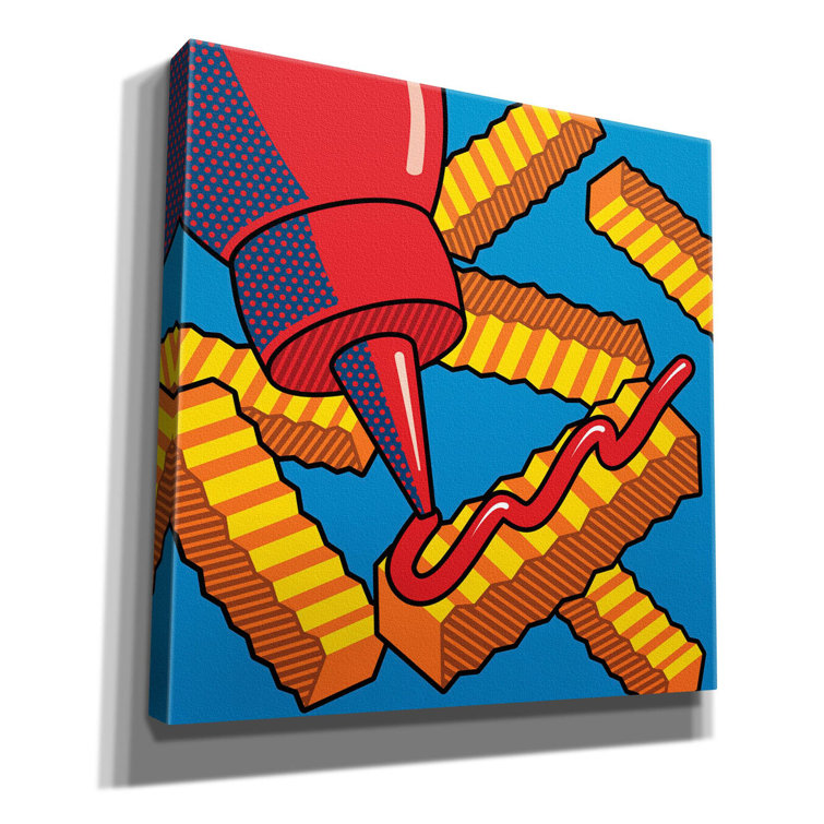 Zoomie Kids Fries With Ketchup On Blue On Canvas by Ron Magnes Print ...