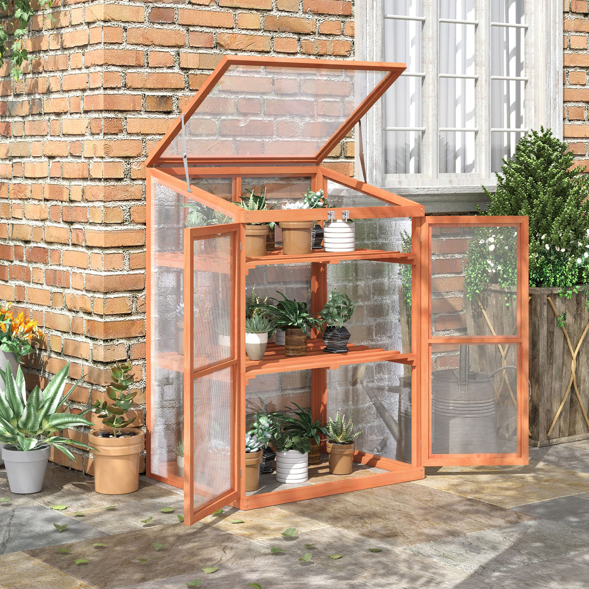 HomeViewto Outsunny Wooden Cold Frame Small Mini Greenhouse Cabinet For ...