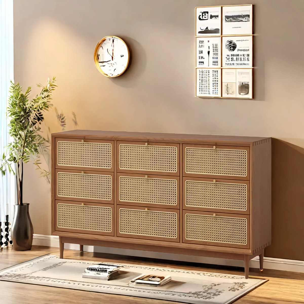 LIZIYE Modern Minimalist Solid Wood Rattan Sideboard | Wayfair