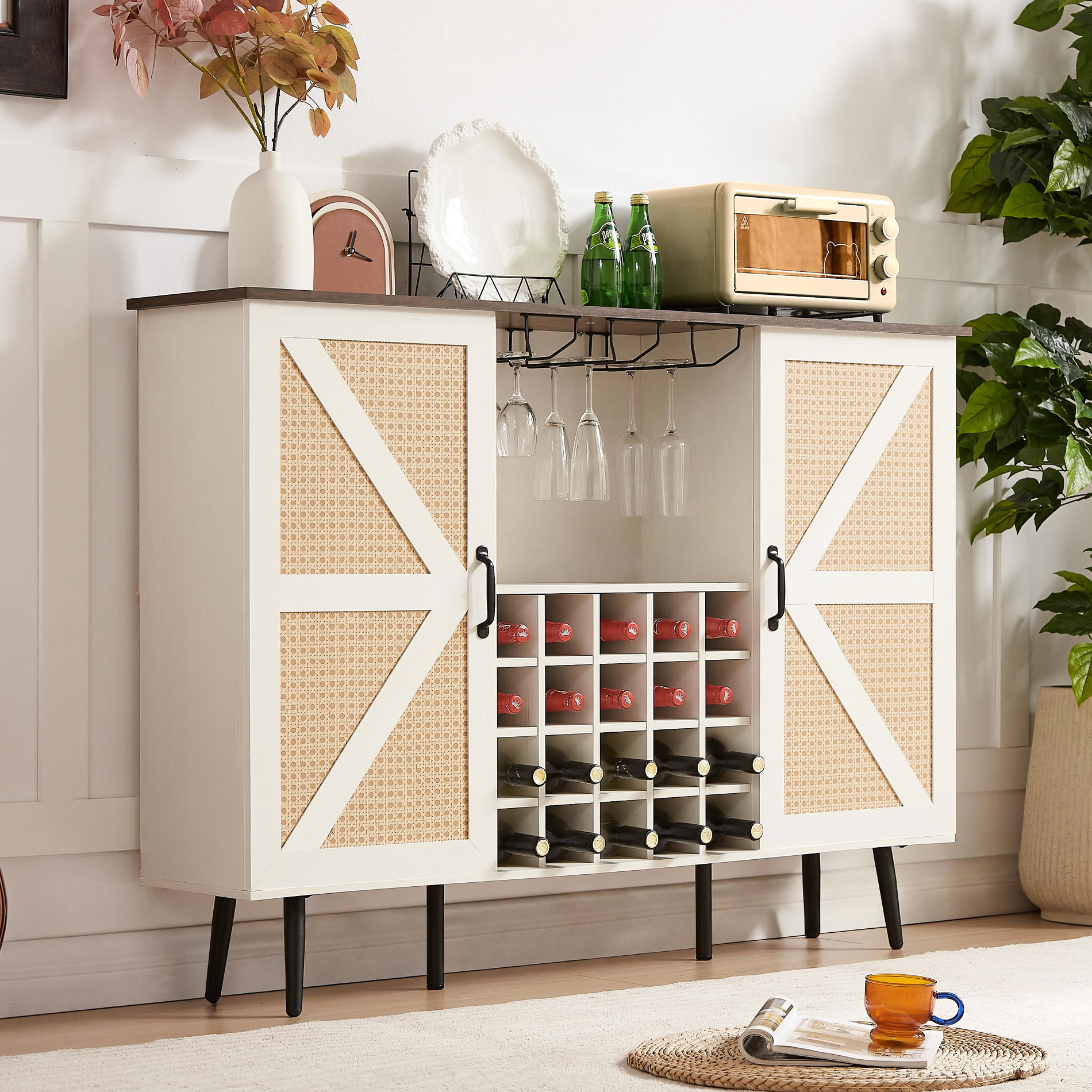 Bay Isle Home™ White Faux Barn Door Storage Cabinet With Wine Holder ...