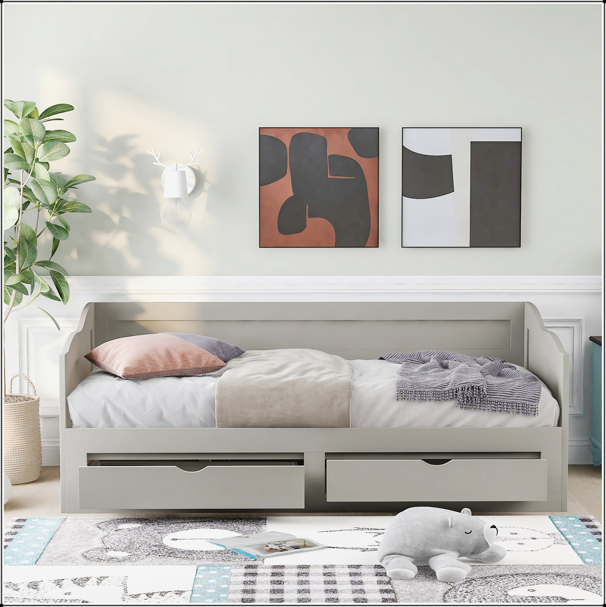 Winston Porter Wooden Daybed with Trundle Bed and Two Storage Drawers ...