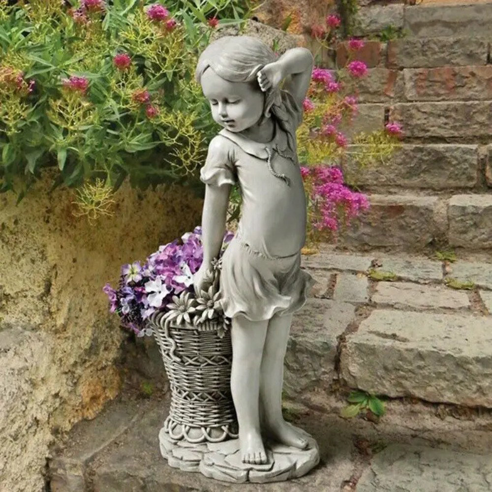 Charlton Home® Decor Stone Garden Statues Outdoor Statues Little Girl ...