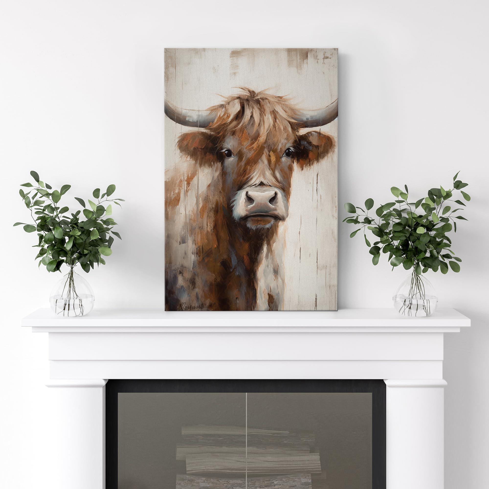 IDEA4WALL Vintage Wood Effect Panel Farm Cow Woodblock Animals Decor ...