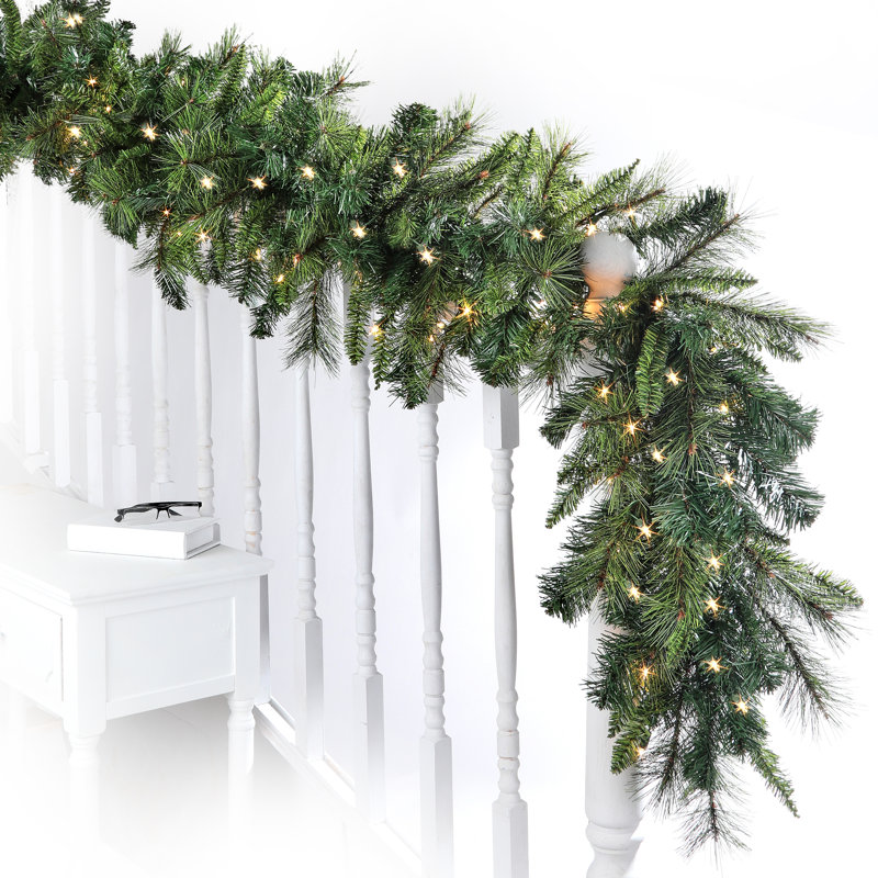The Twillery Co.® Surrey 9' Deluxe Pre-Lit Garland with 100 Clear/White ...
