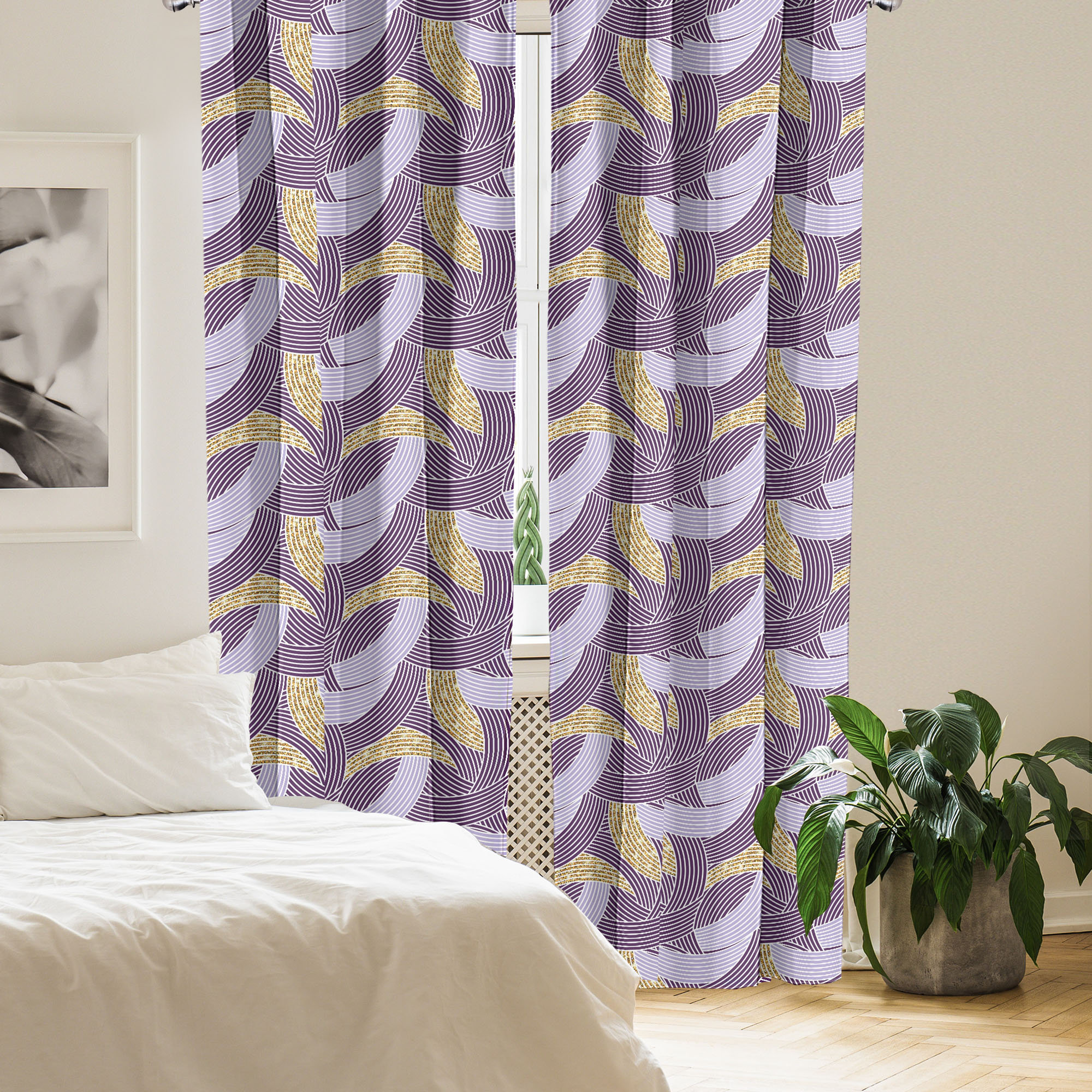 East Urban Home Geometric 4-Panel Curtains, Crossed Curved Arc Design ...