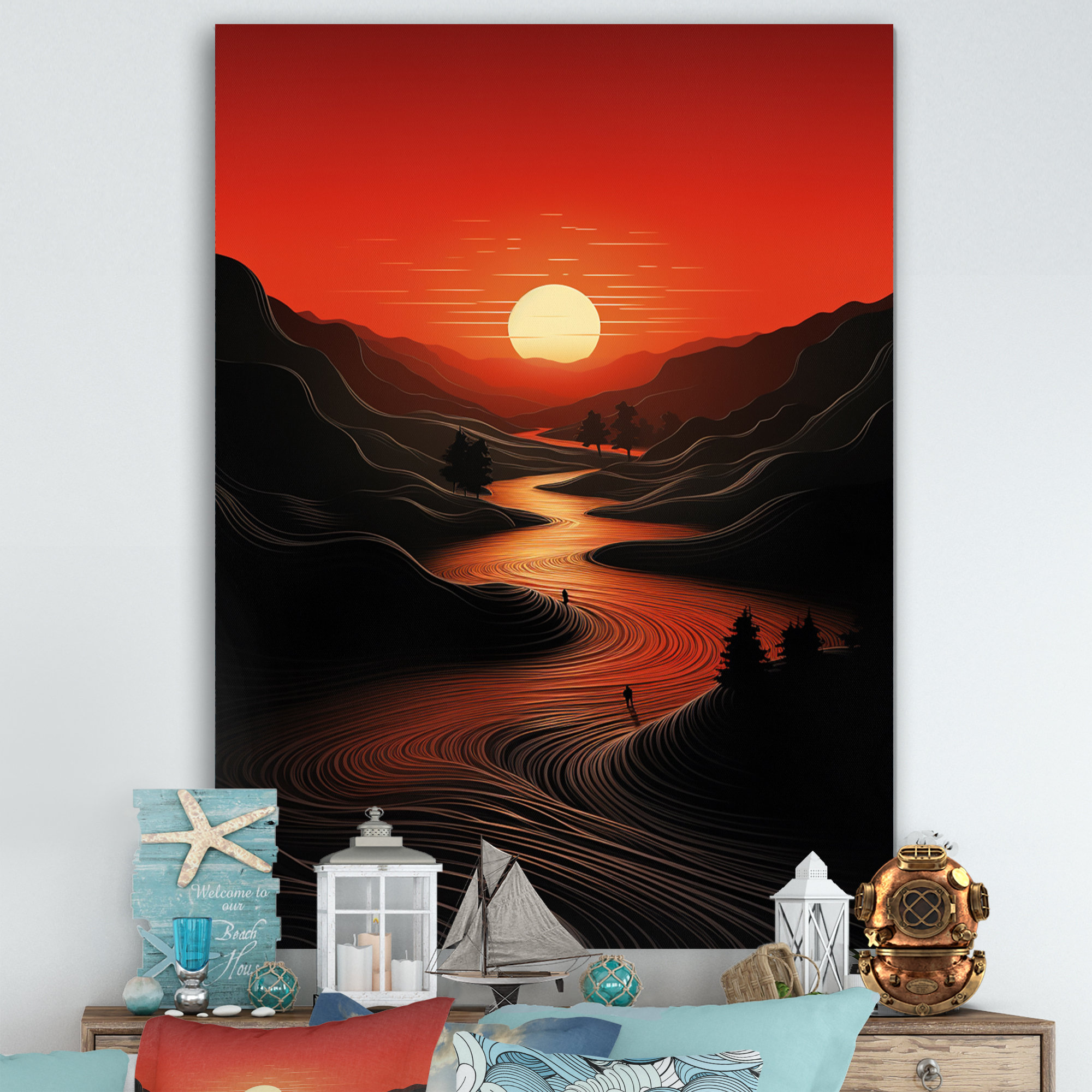 Millwood Pines Magical Sunset over Minimal River Landscape - Print ...