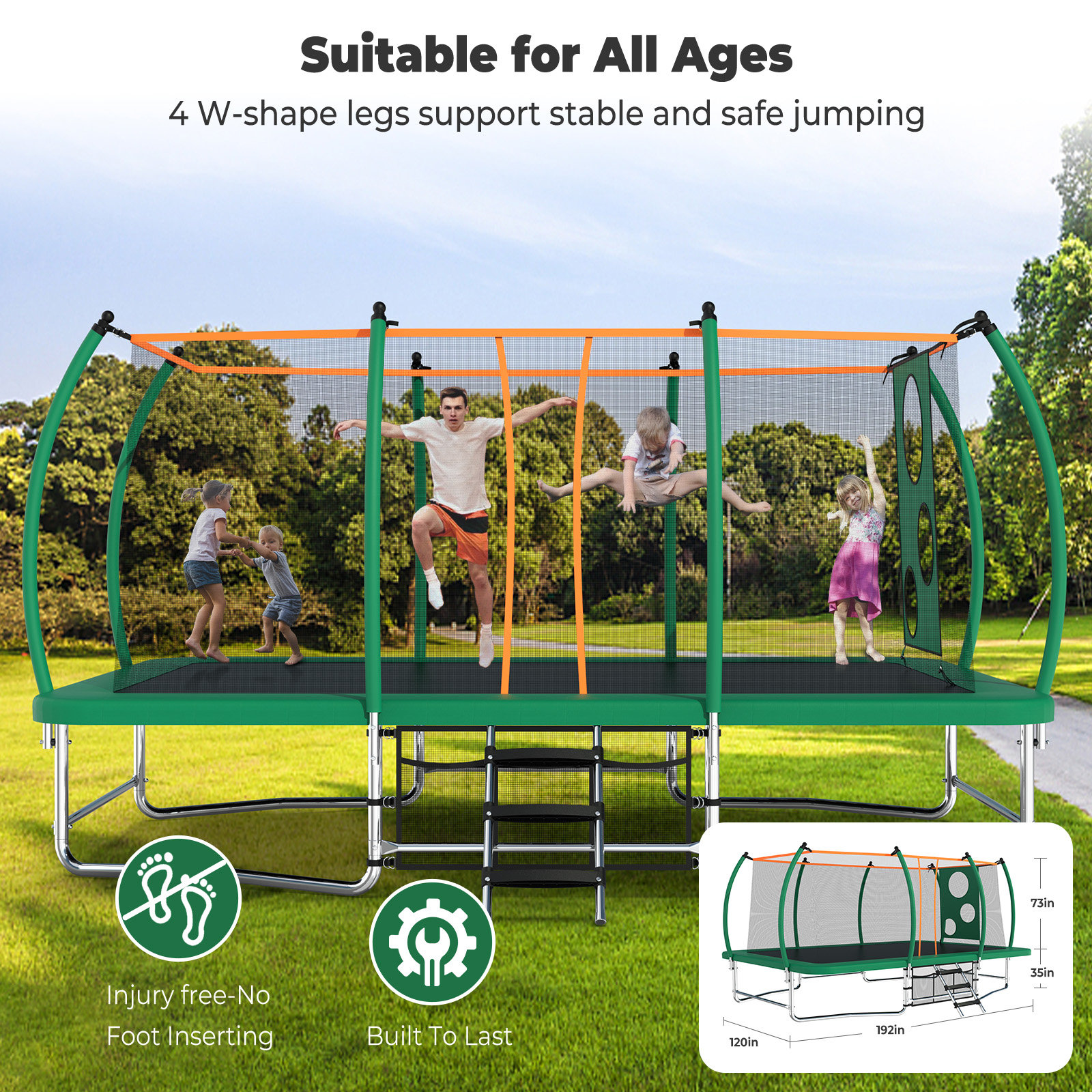 Sapphome Large Rectangle Trampoline For Kids And Adults, Outdoor ...