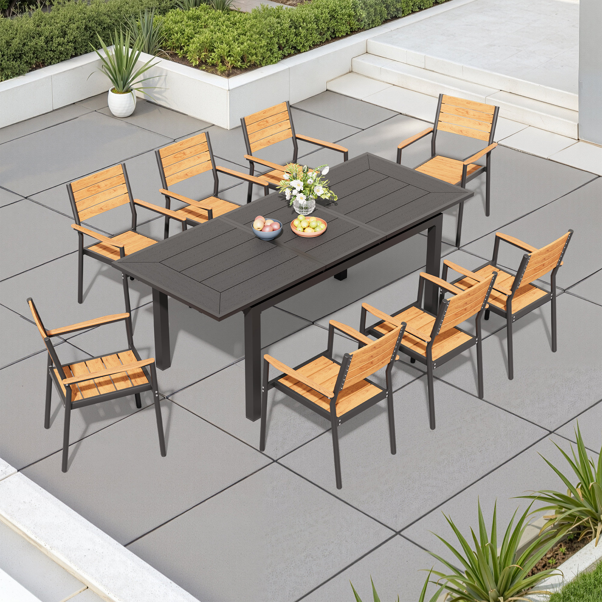 Lark Manor™ Extendable Aluminum Frame & Plastic Table Top Rectangular ...