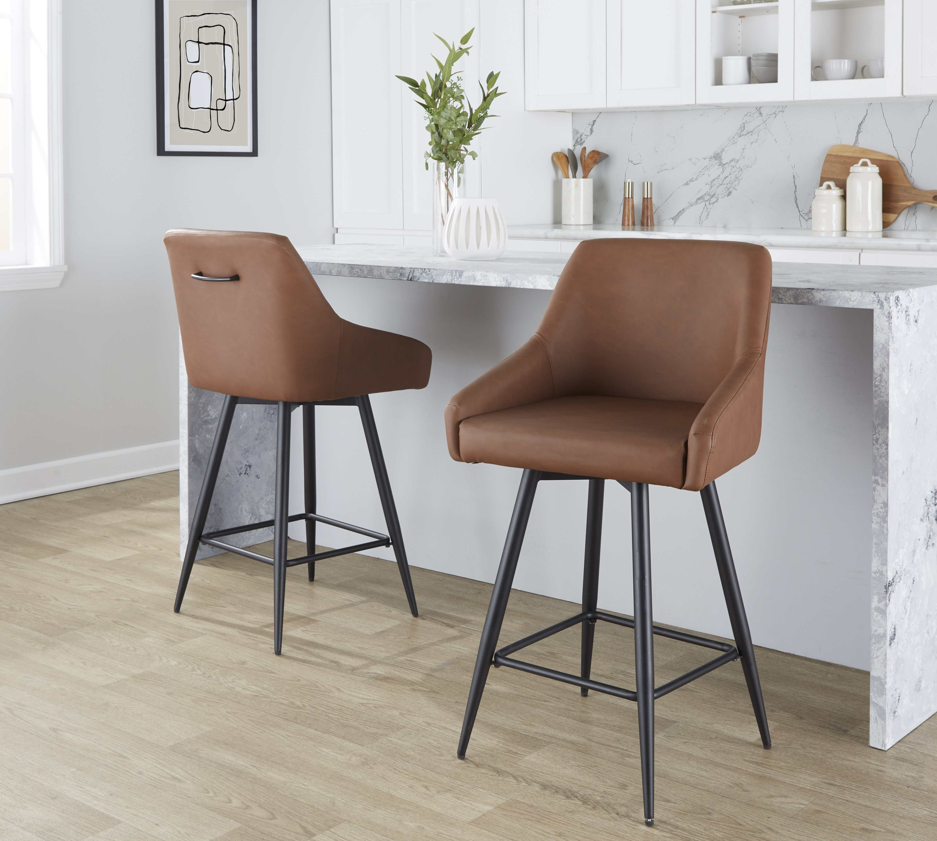 LumiSource Harper Fixed-Height Counter Stool with Metal Legs & Square ...