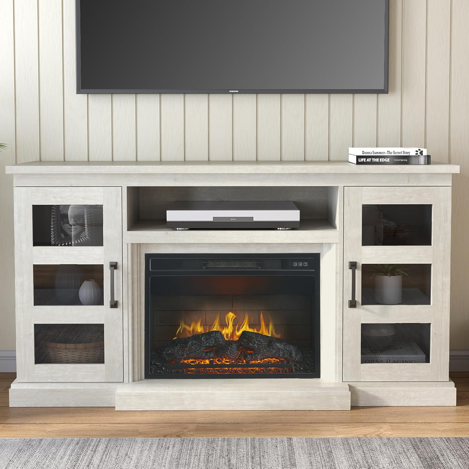 Symple Stuff 59” Tv Stand With 3D Fireplace,Modern Entertainment Center ...