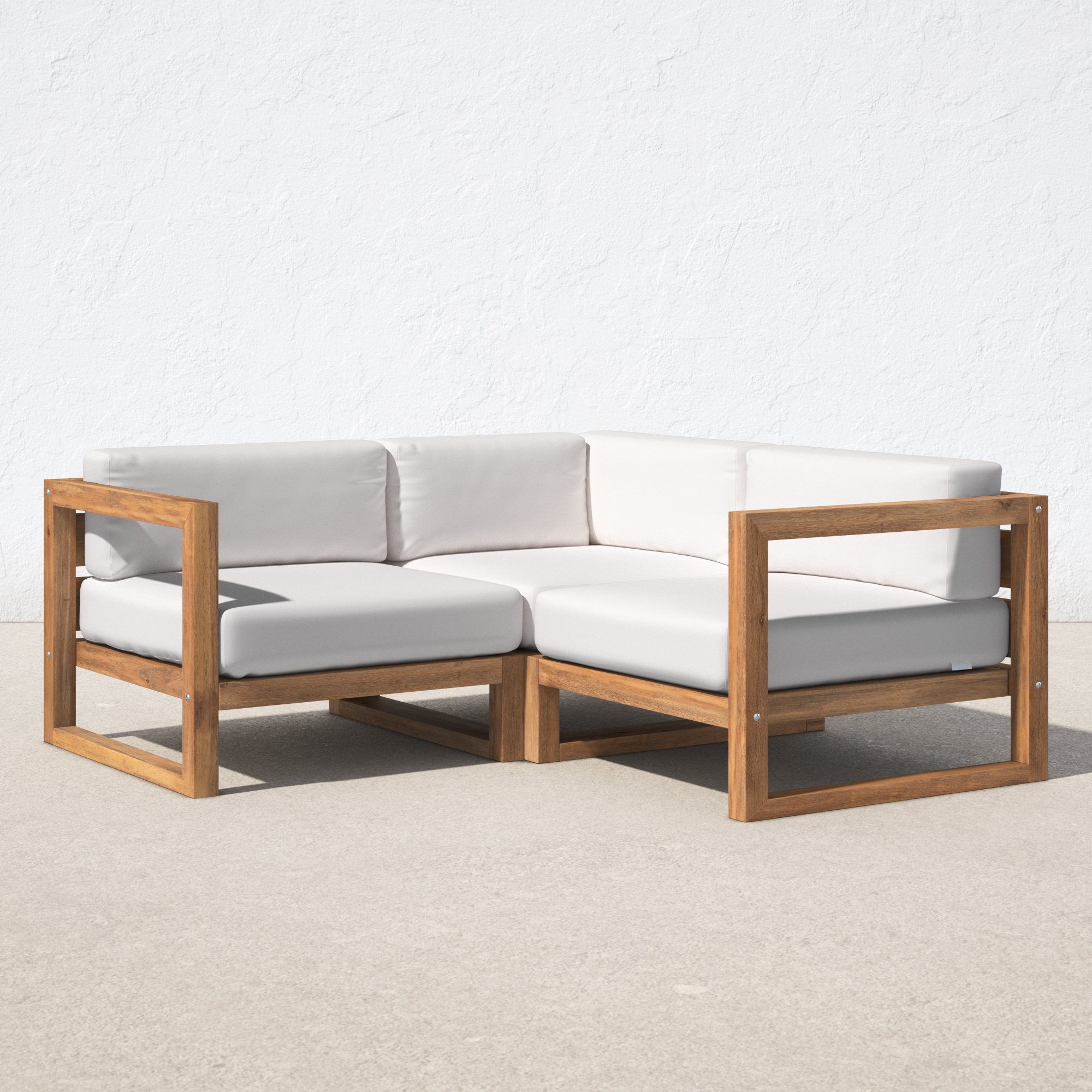 AllModern Bayport Outdoor Patio Teak Wood 3-Piece Sectional Sofa Set ...