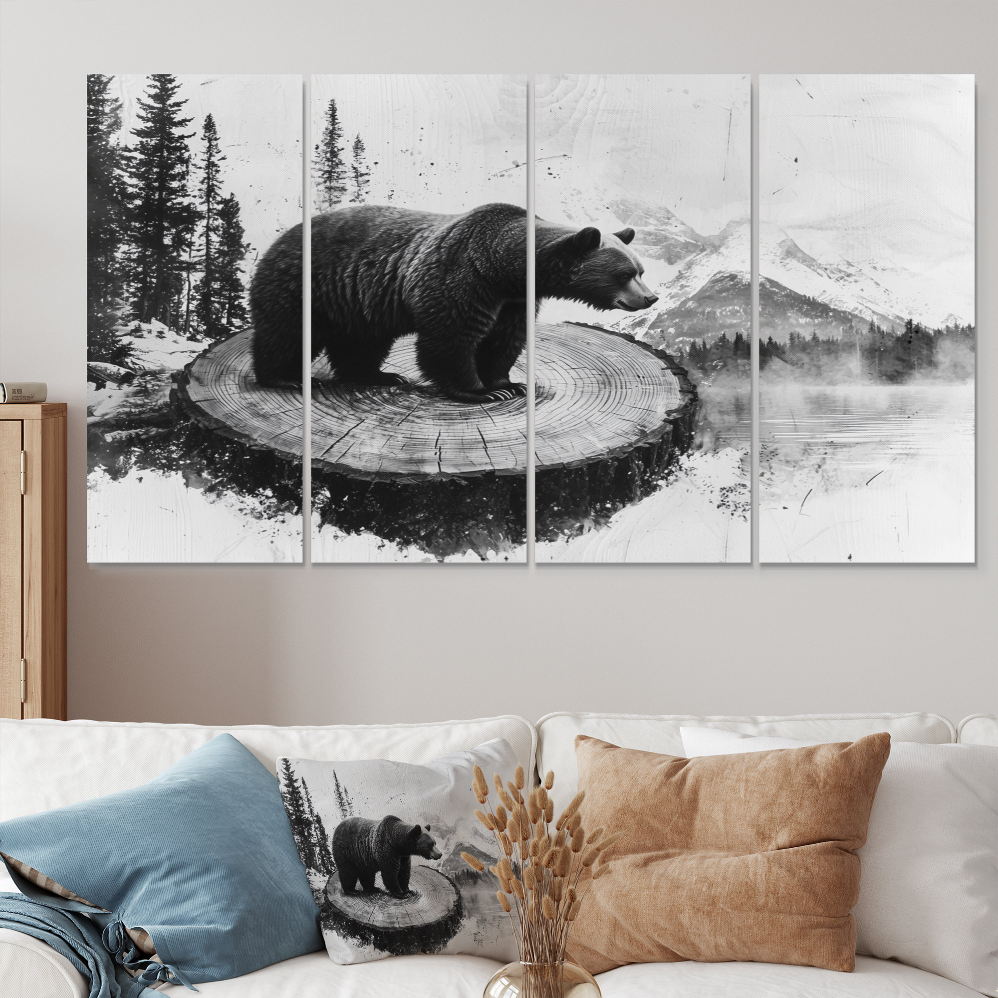 Millwood Pines Bear Into A Monochrome Forest Landscape - Bear 2 Wall ...