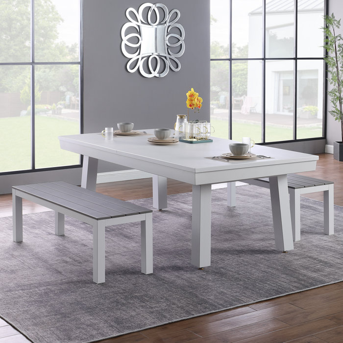 HomeSeason Oasis Outdoor/Indoor Slate Dining Pool Table w/ 2 Benches ...