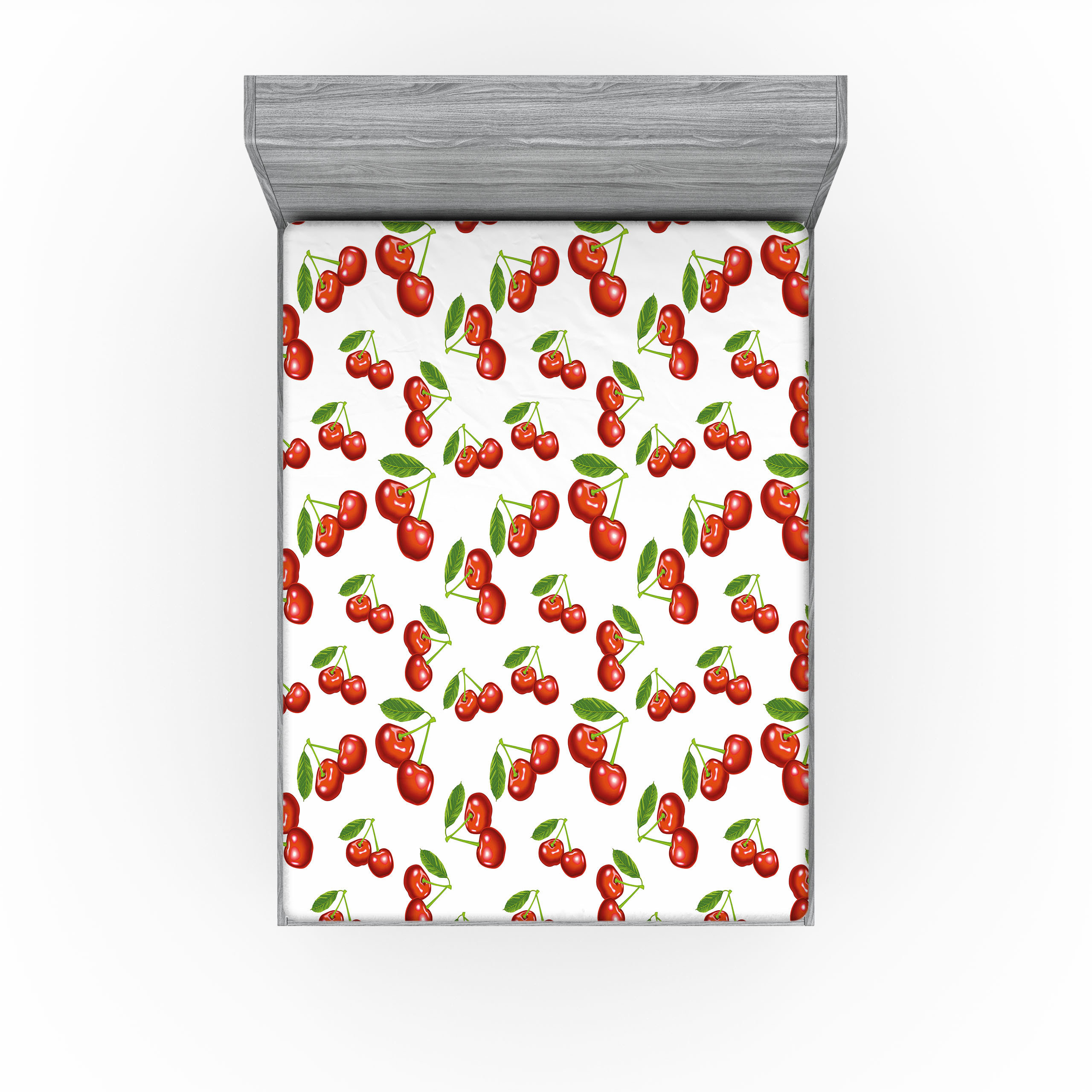Ambesonne Fruit Fitted Sheet 2-Pack Cherry Fruit Pattern White ...