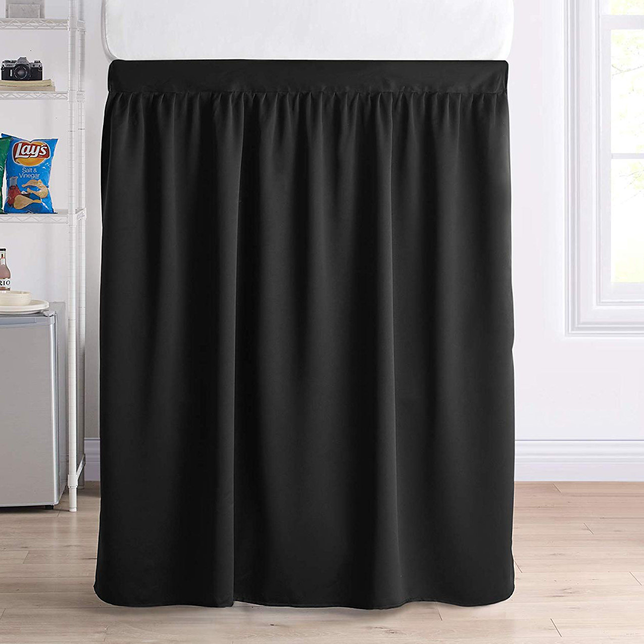 Byourbed Luxury Plush Extended Dorm Sized Bed Skirt Panel With Ties 1 Panel Black For