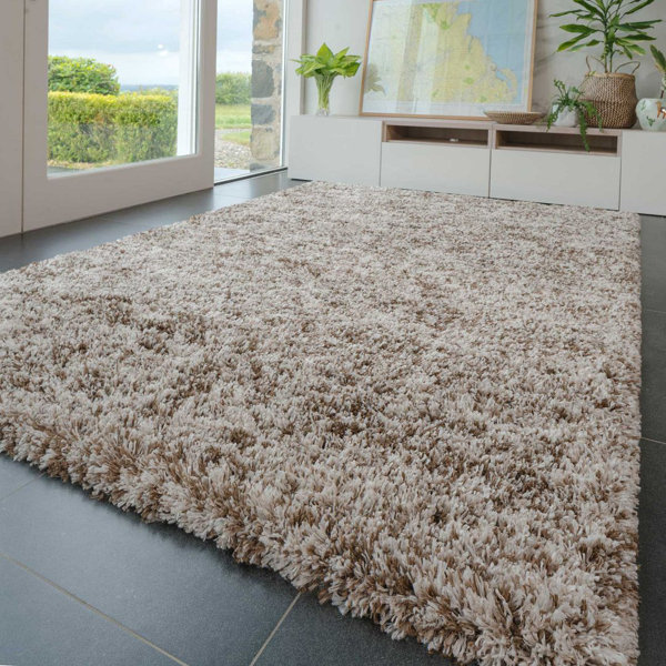 Hashtag Home Geyer Beige Brown Shaggy Rug Soft Fluffy Deep Pile Mottled ...