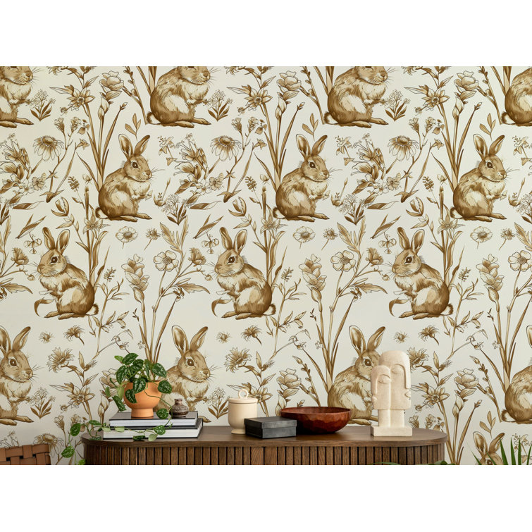 Lark Manor Wildflower Wallpaper Vintage Rabbit Peel Stick Wall Mural ...