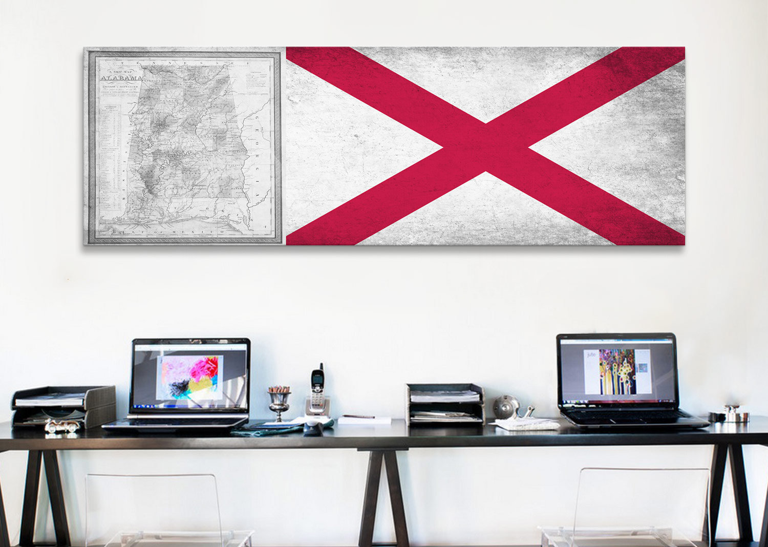 Winston Porter Alabama Flag, Vintage Map Grunge Panoramic Graphic Art ...