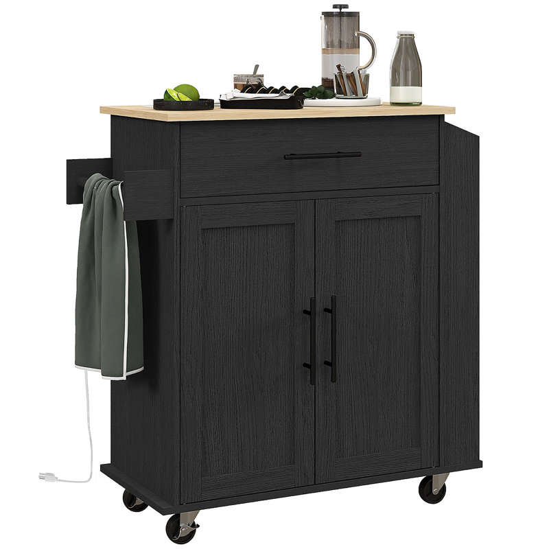 Winston Porter Sicilee Kitchen Cart with Manufactured Wood Top ...