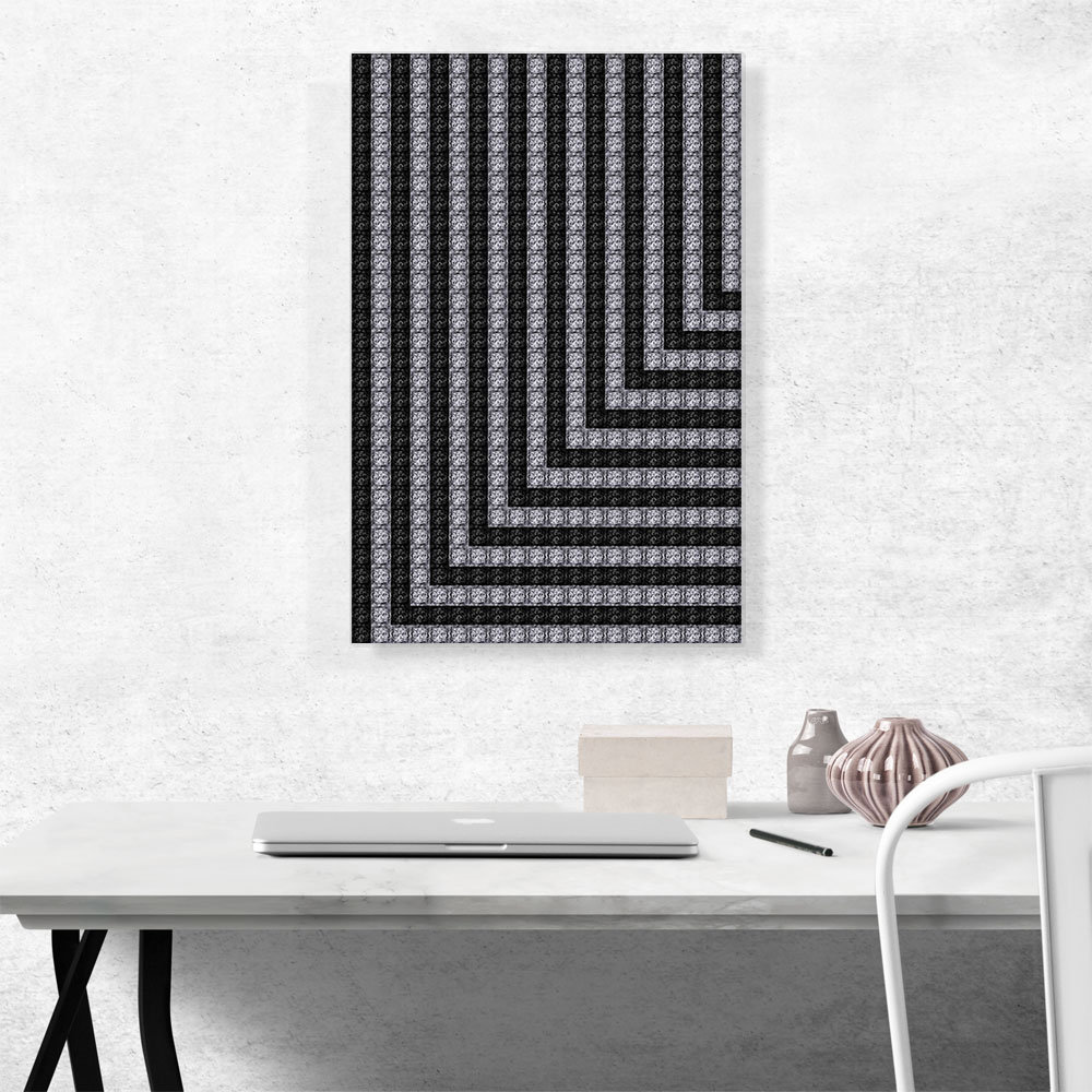 ARTCANVAS Modern Contemporary Black White Jewel Lines Pixel Canvas Art ...