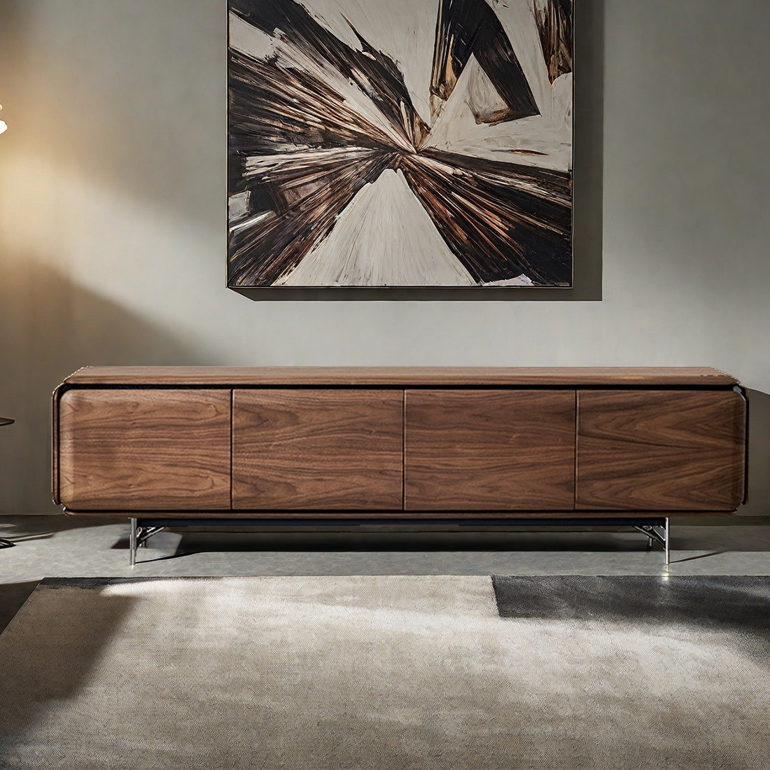 Ebern Designs Modern Solid Wood TV Stand with Stainless Steel | Wayfair