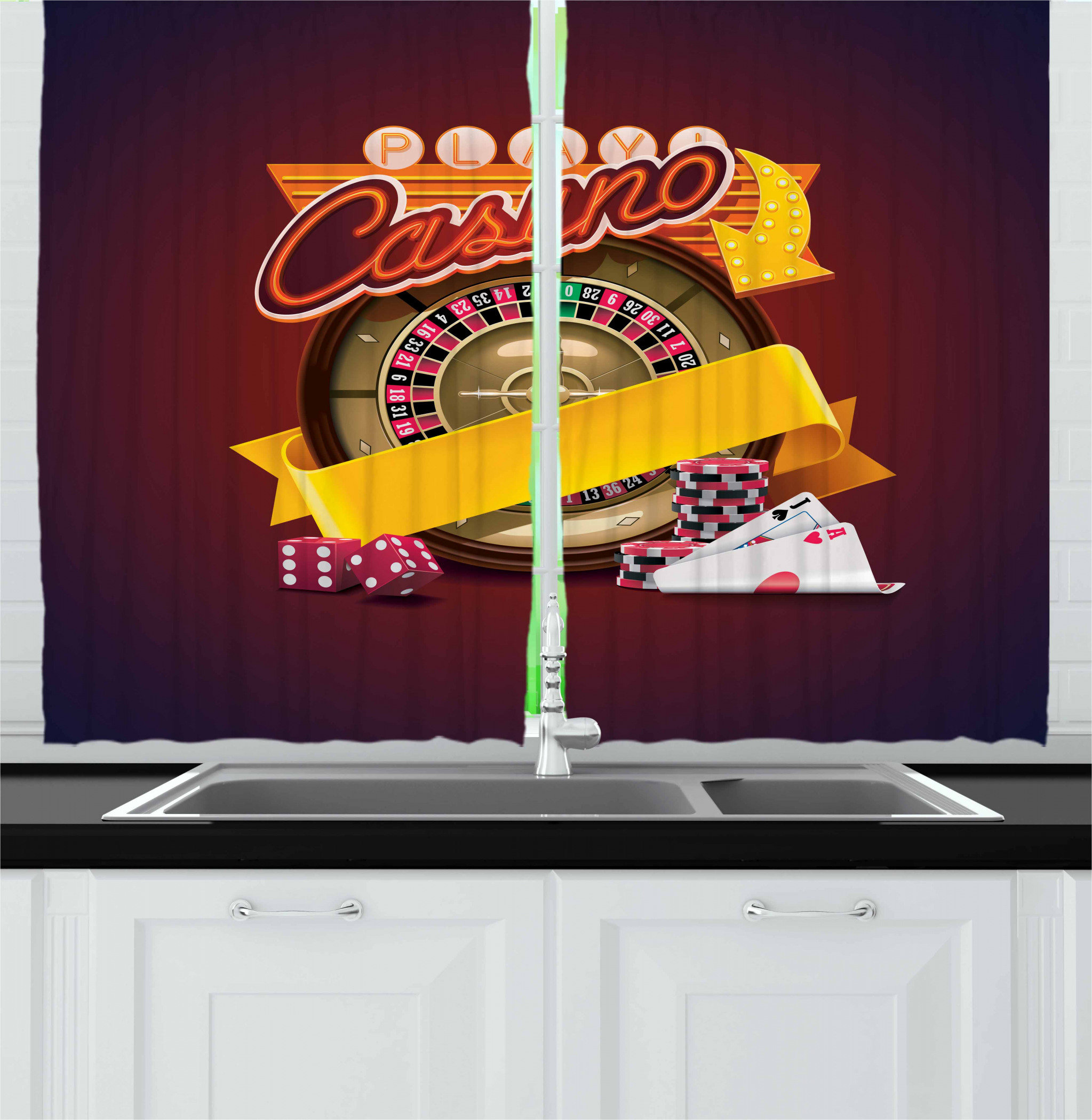East Urban Home Casino 2 Piece Kitchen Curtain Set | Wayfair