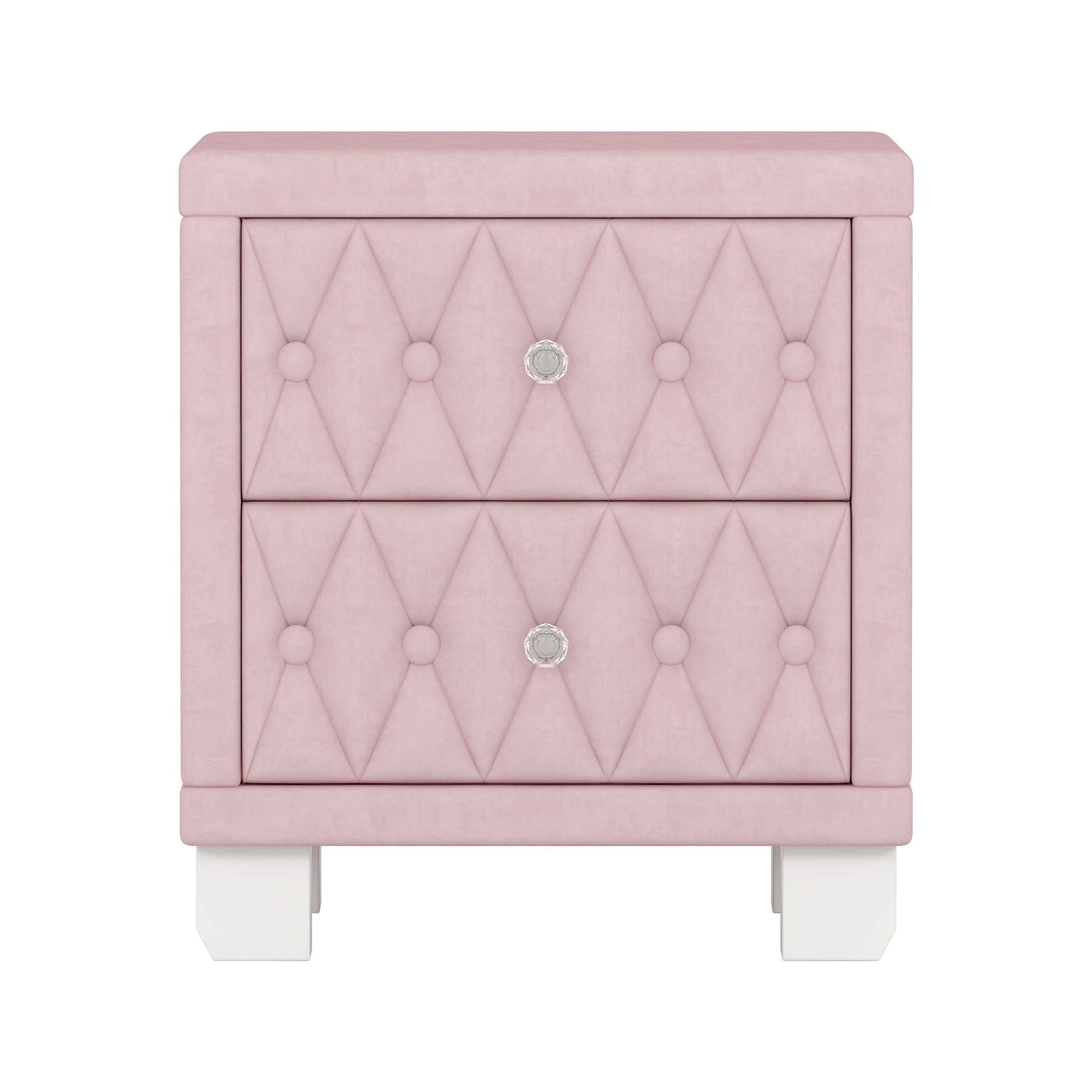 Mercer41 Exquisite Velvet Nightstand with Two Drawers and Crystal ...