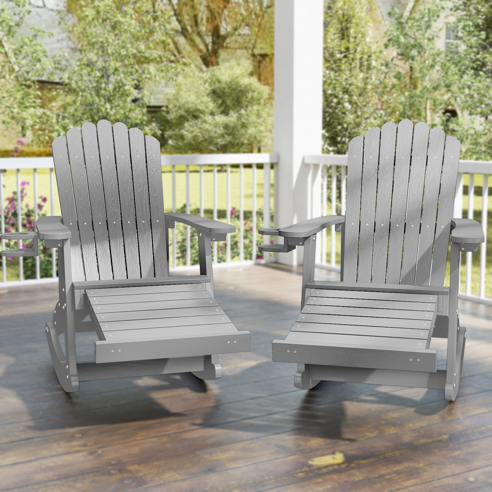 Rosecliff Heights 2-Pack Adirondack Rocking Chairs With Retractable ...