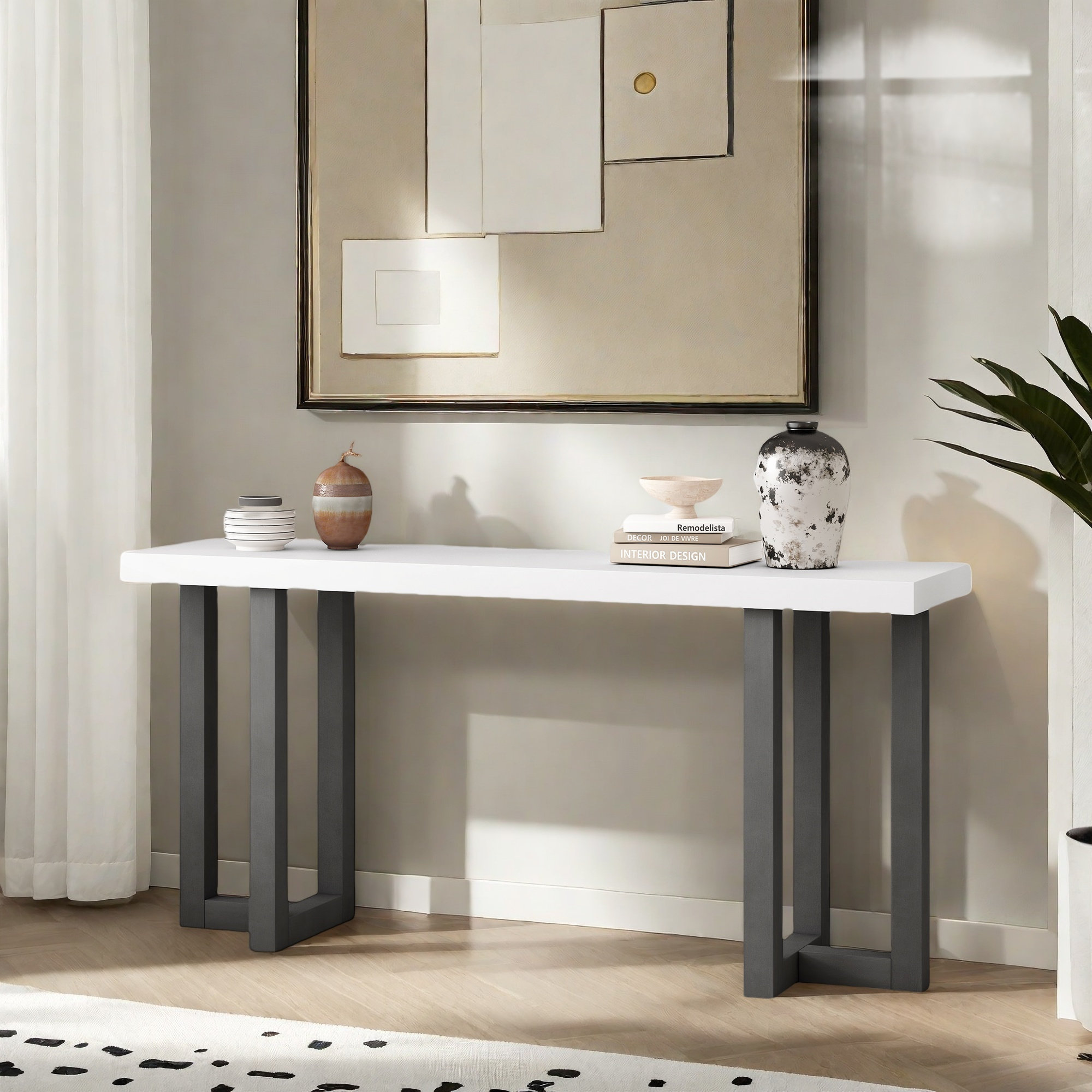 Latitude Run® Modern Console Table With Geometric Design And Wood Legs ...