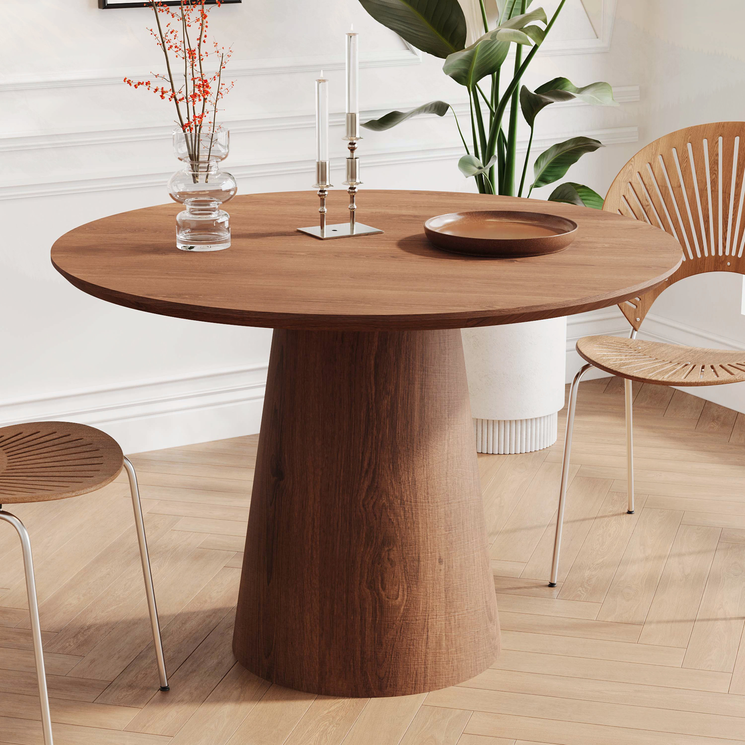 Latitude Run® Wooden circular dining table, modern minimalist round ...