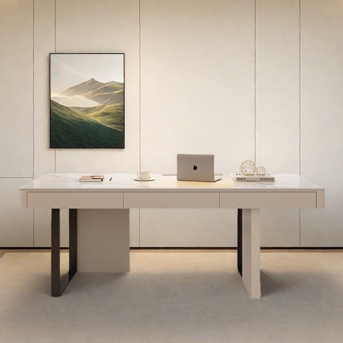 Hokku Designs Granite tabletop desk rounded corners storage draw ...