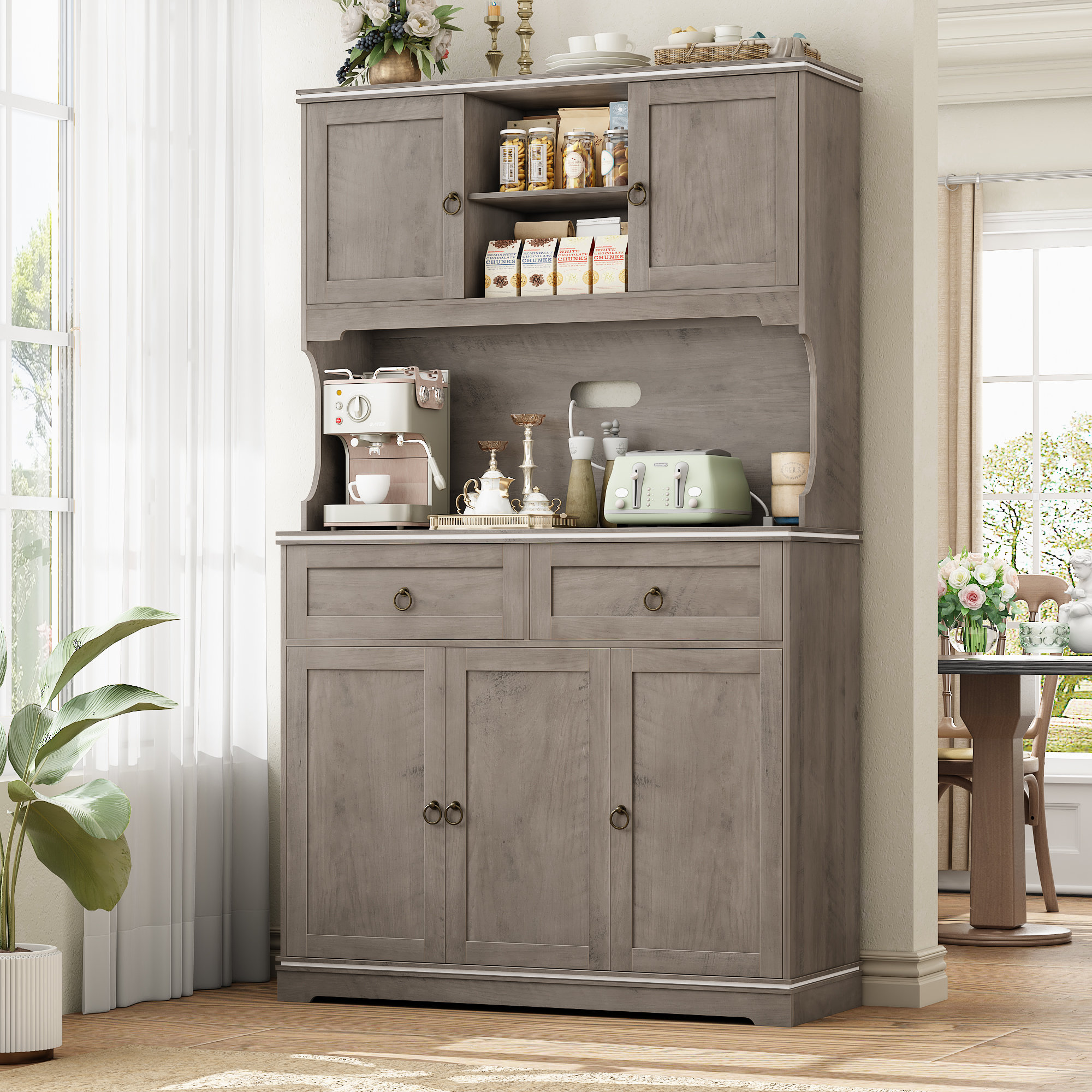 Gracie Oaks 71" Smart Pantry Cabinet with Charging Station, Farmhouse ...