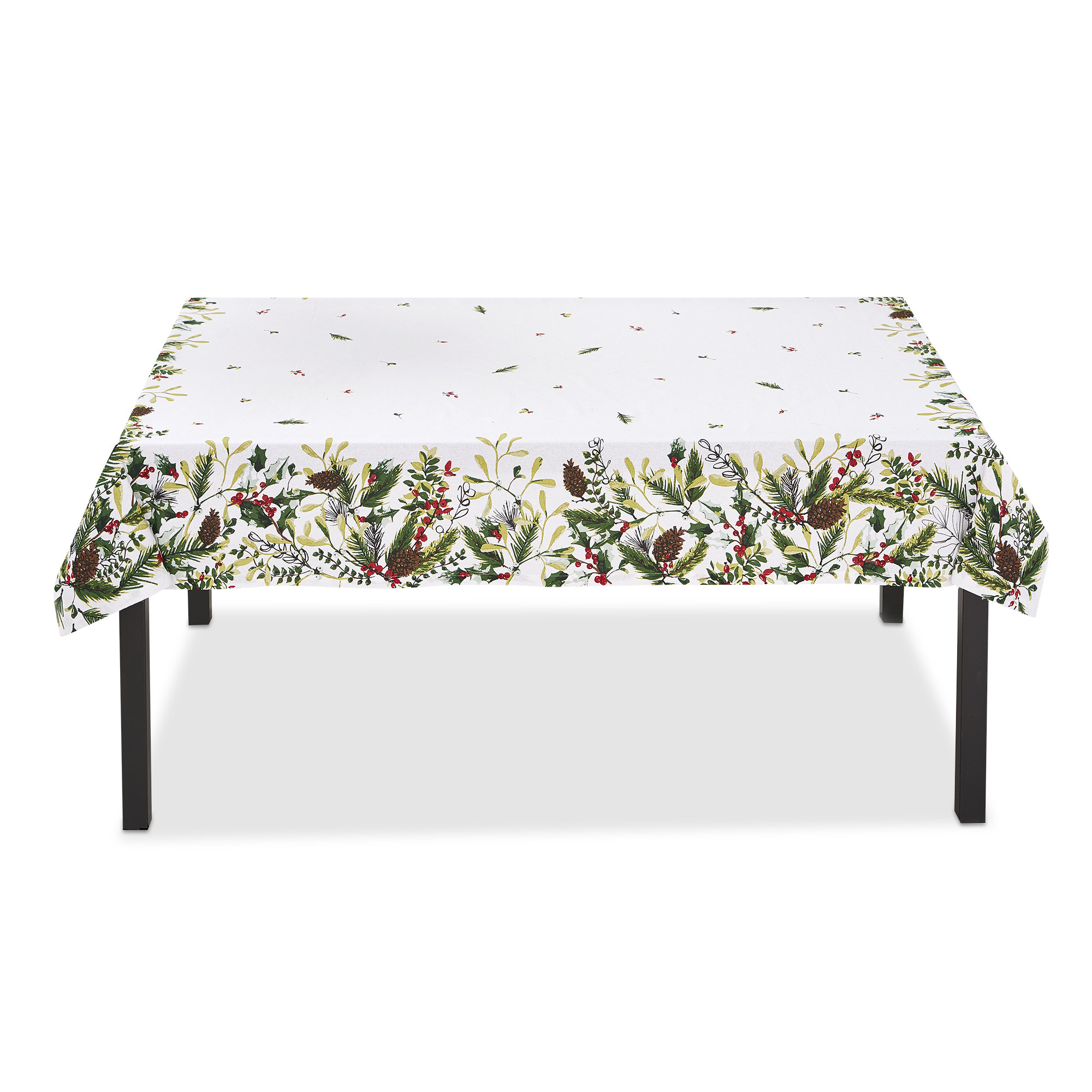 Red Barrel Studio Winter Sprig White Cotton Tablecloth with Pinecone ...