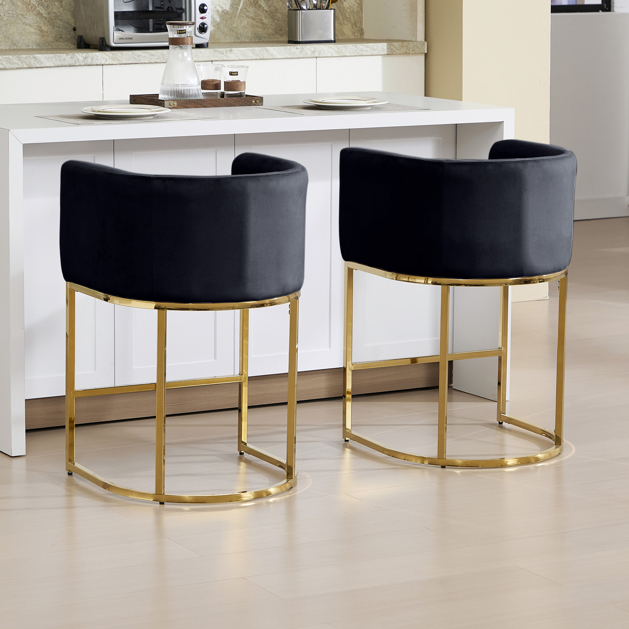 Mercer41 Kang Upholstered Counter Height Bar Stools, 25.5'' H Modern ...
