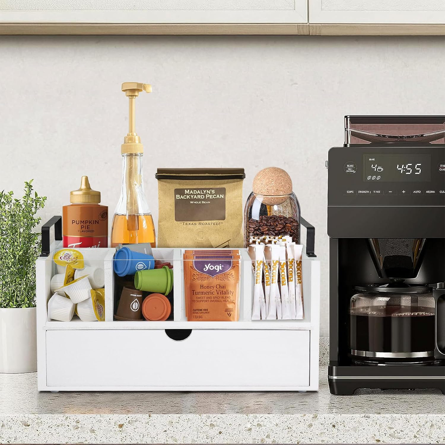 Latitude Run® Coffee Bar Organizer For Countertop, Wood Coffee Station ...