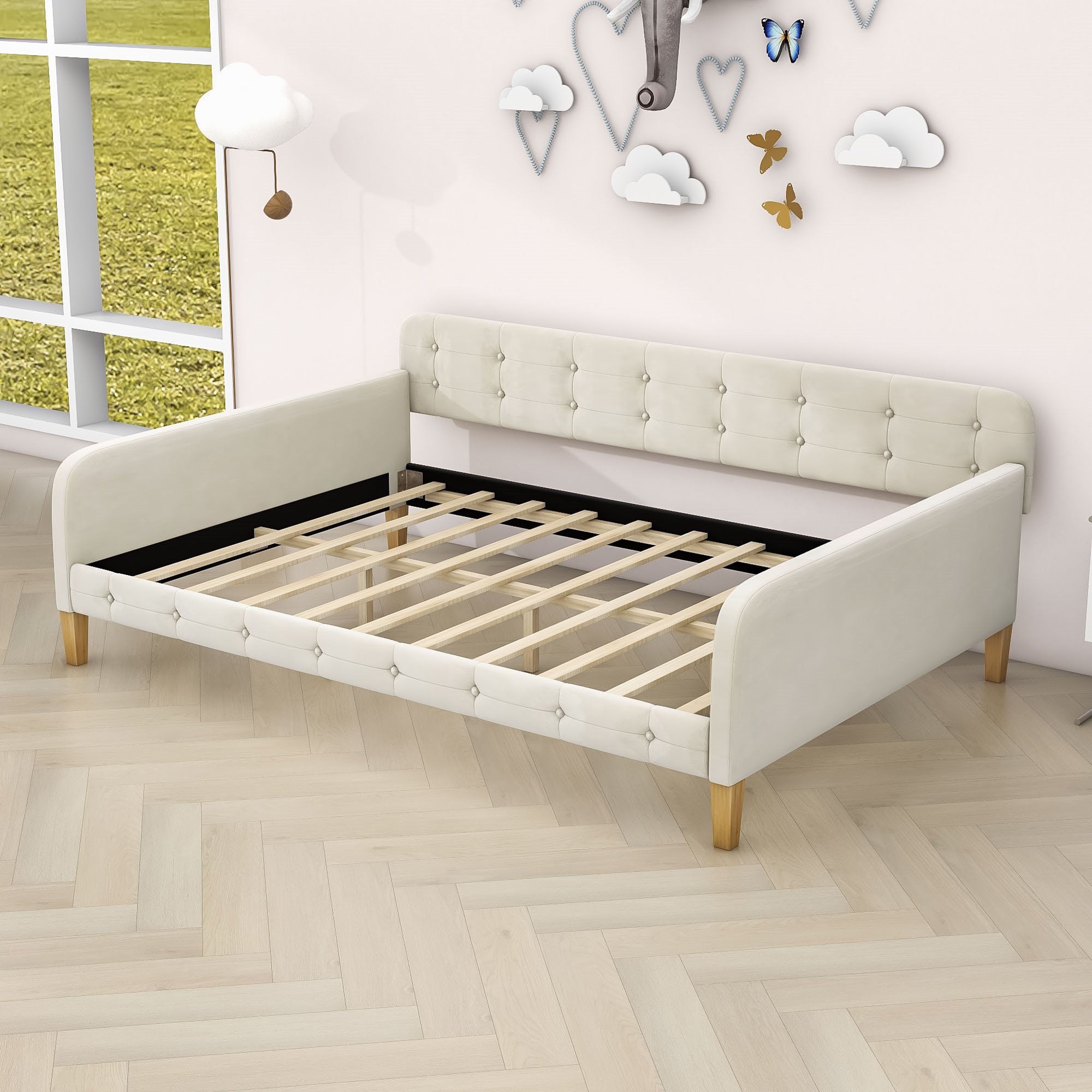 Latitude Run® Full Size Velvet Upholstered Dayed With Slats And Legs ...