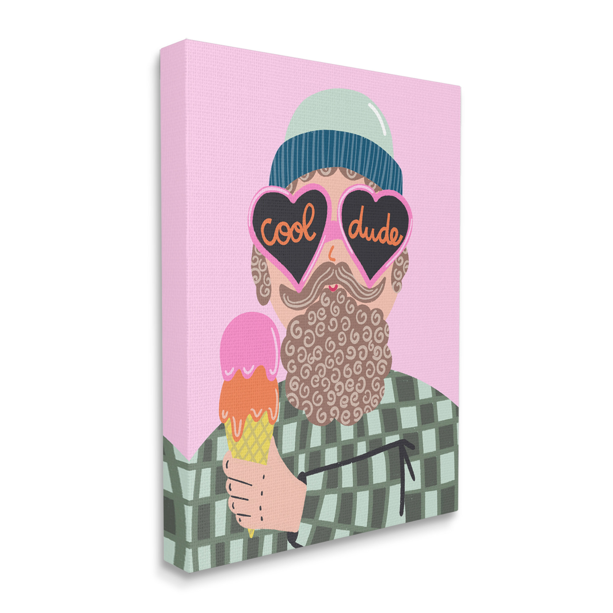 Stupell Industries Cool Dude Whimsical Man Checkered Pattern Ice Cream ...