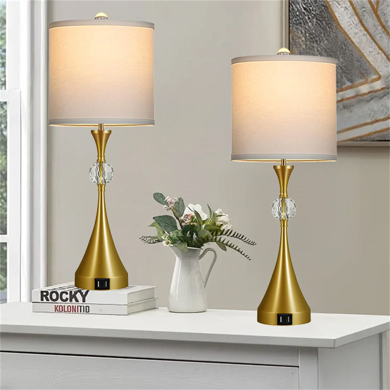 Everly Quinn Living Room Table Lamp - Bedside Table Lamp Two-Piece Set ...
