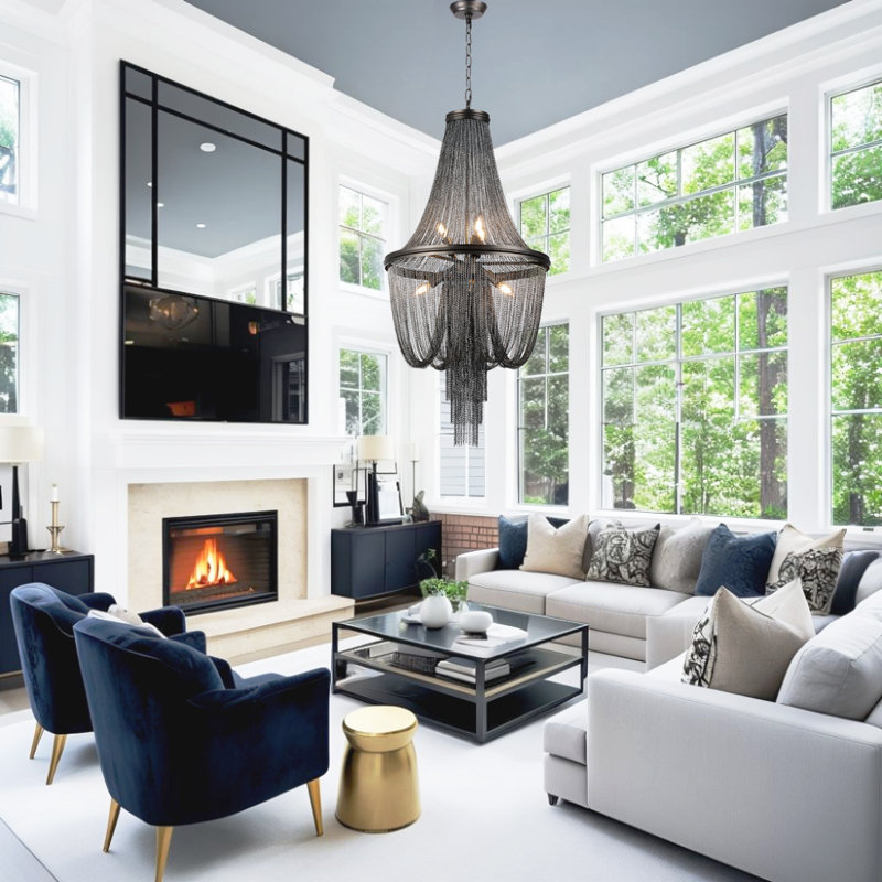 House of Hampton® 6-Light Empire Graphite Draped Chains Chandelier ...