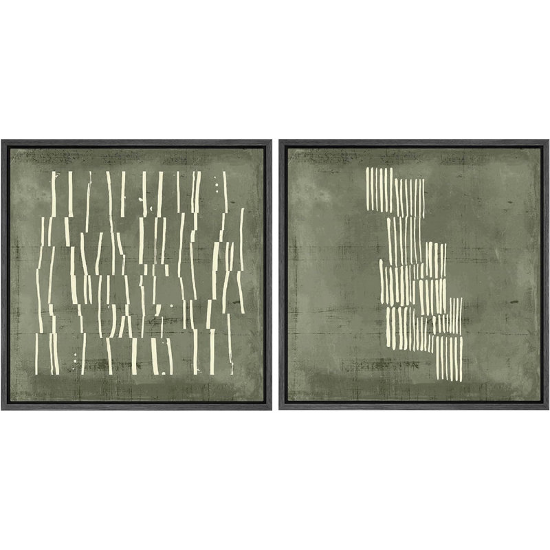 wall26 Fragmented Lines in Green and White Geometric Abstract ...