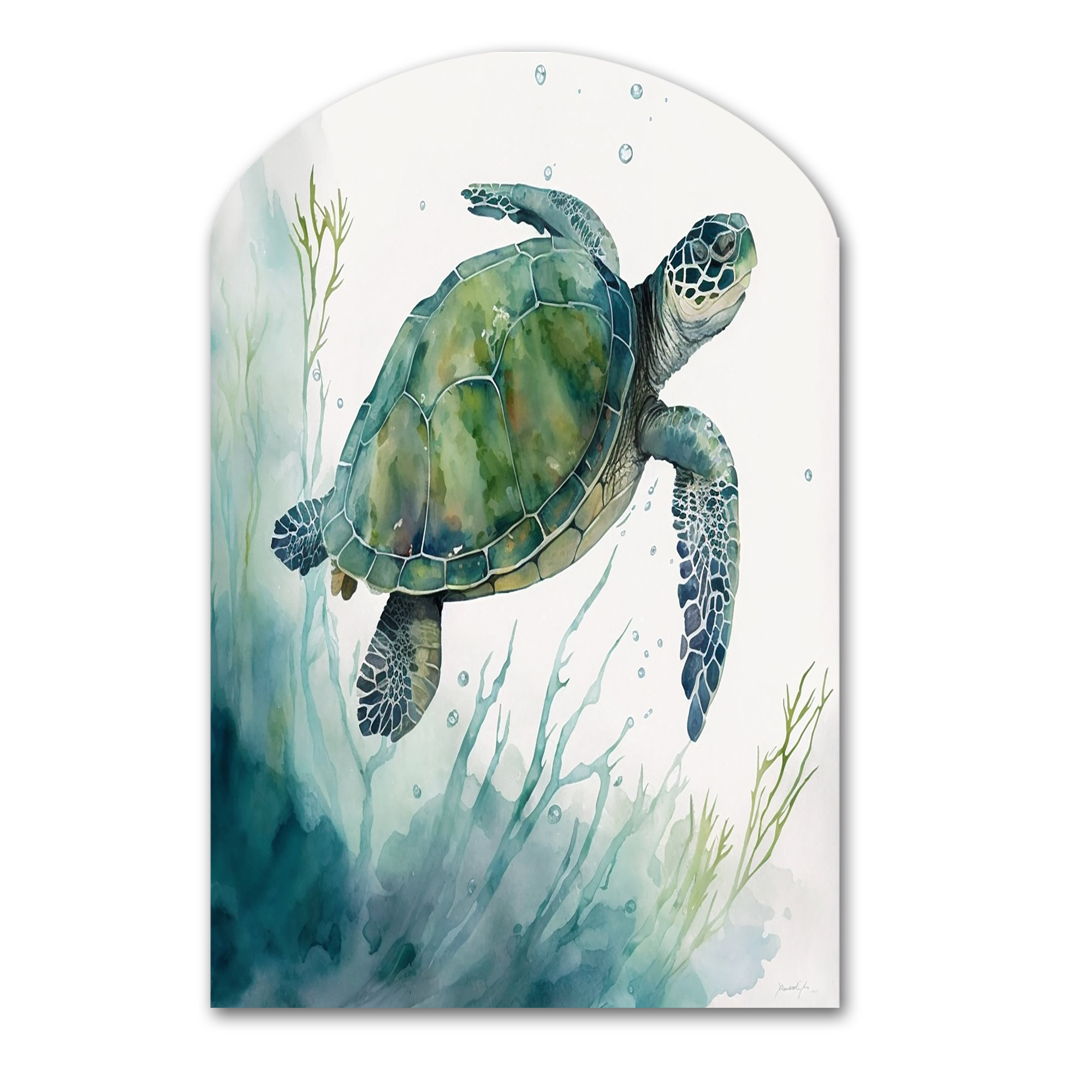 Bay Isle Home™ Watercolor Turtle Swimming II - Animals Turtle Arch ...